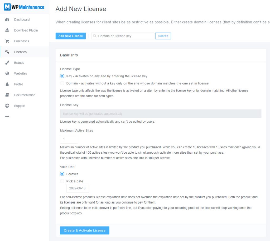 How to Create a New License – WP Maintenance